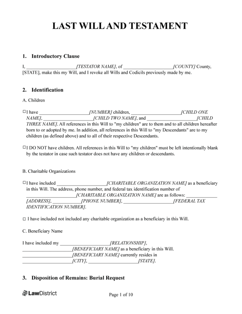Free Printable Will Forms – FREE Printables